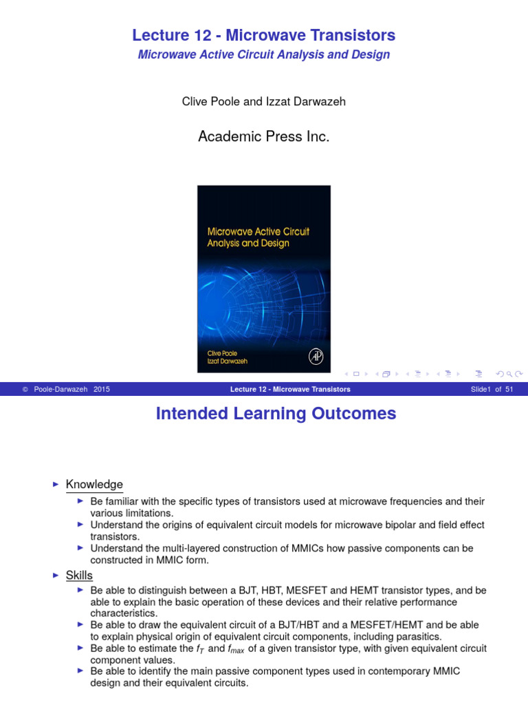 Lecture 12 Microwave Transistors and MMICs | PDF