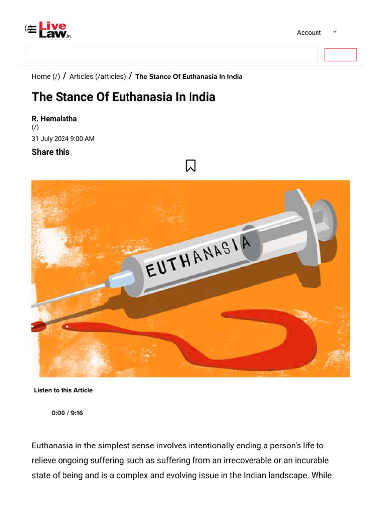 The Stance of Euthanasia in India | PDF | Suicide | Justice