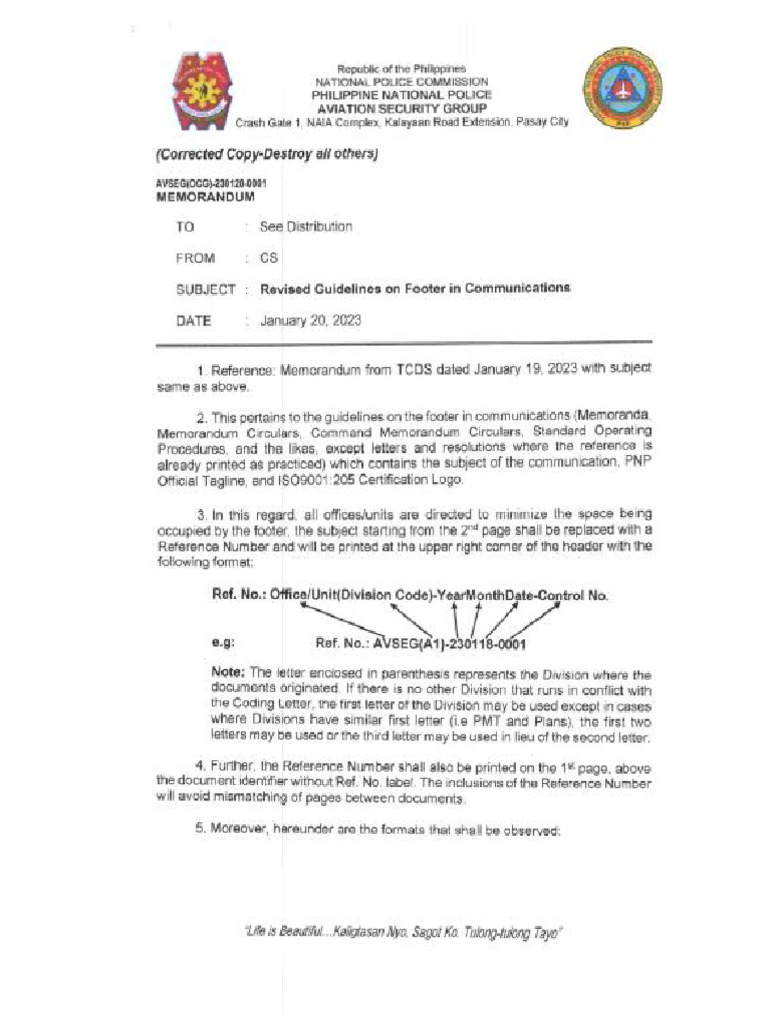 Revised Guidelines on Footer of Communications | PDF