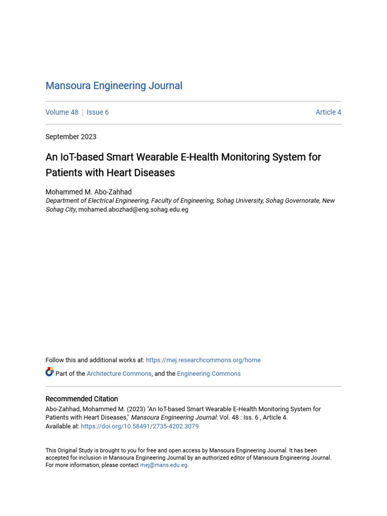 An Iot Based Smart Wearable E Health Monitoring System For Patien Pdf