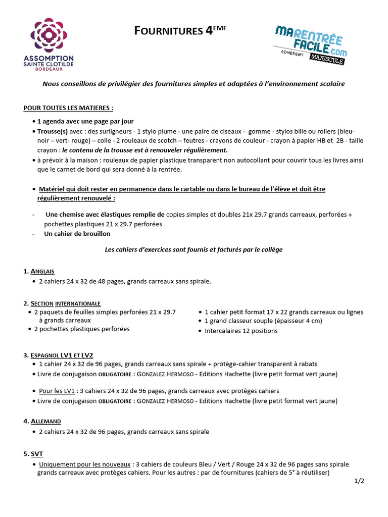 05 - FOURNITURES 4e | PDF