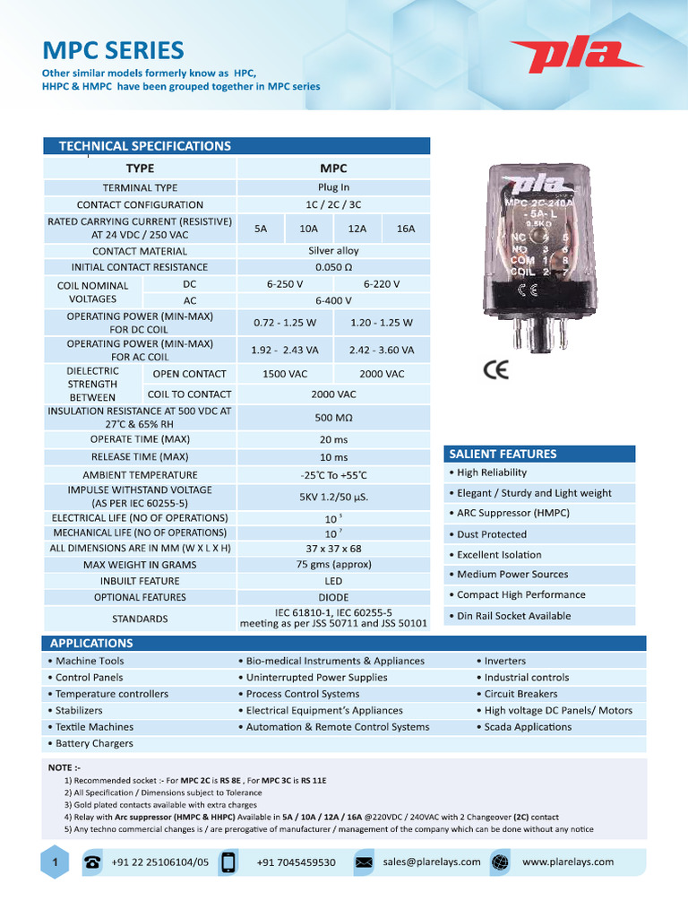 MPC Series PLA Relay Data Sheet | PDF