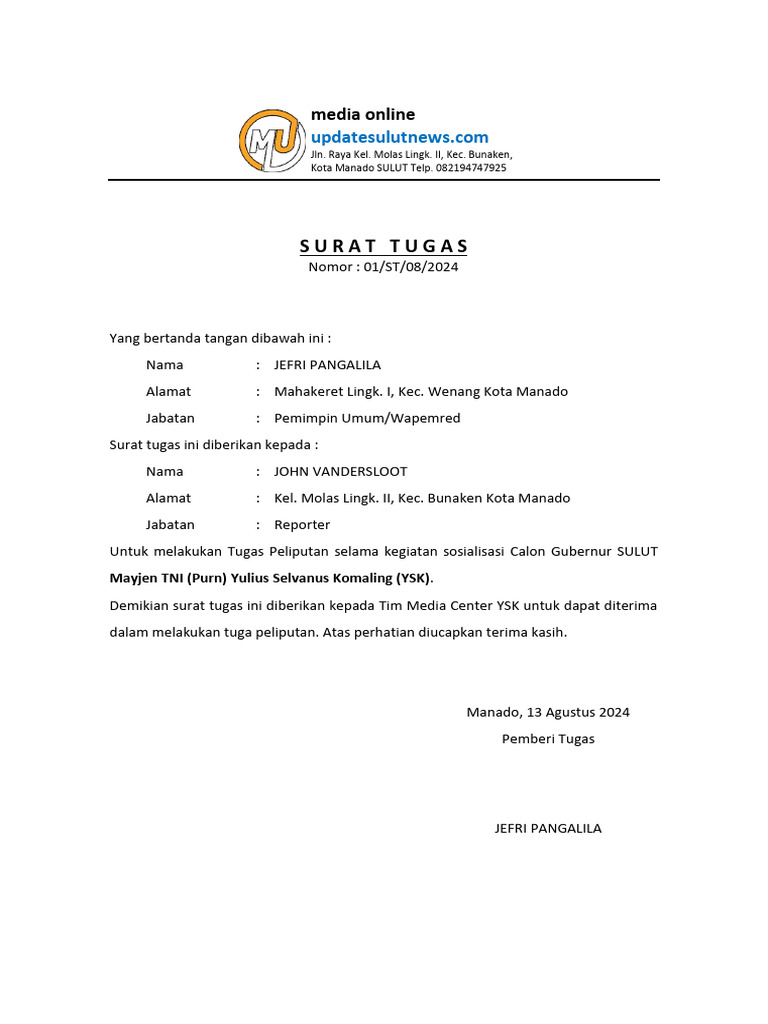 Surat Tugas Media Online | PDF