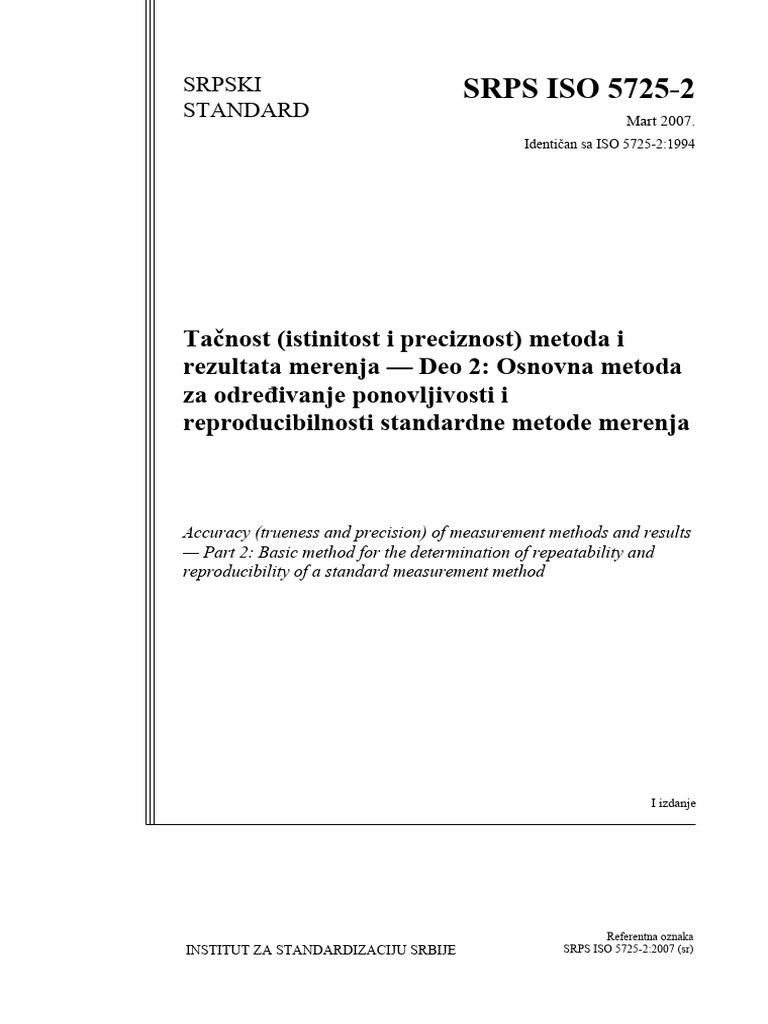 SRPS Iso 5725-2 - 2007 | PDF