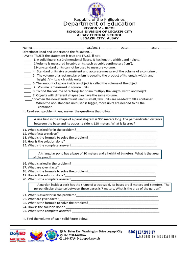 4th Periodic Test Math 4 2023-2024 | PDF