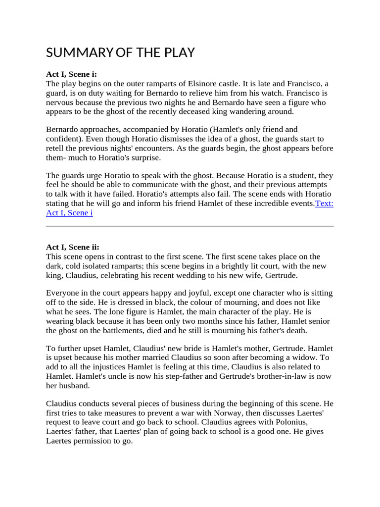 Hamlet - Scene by Scene Summary | PDF