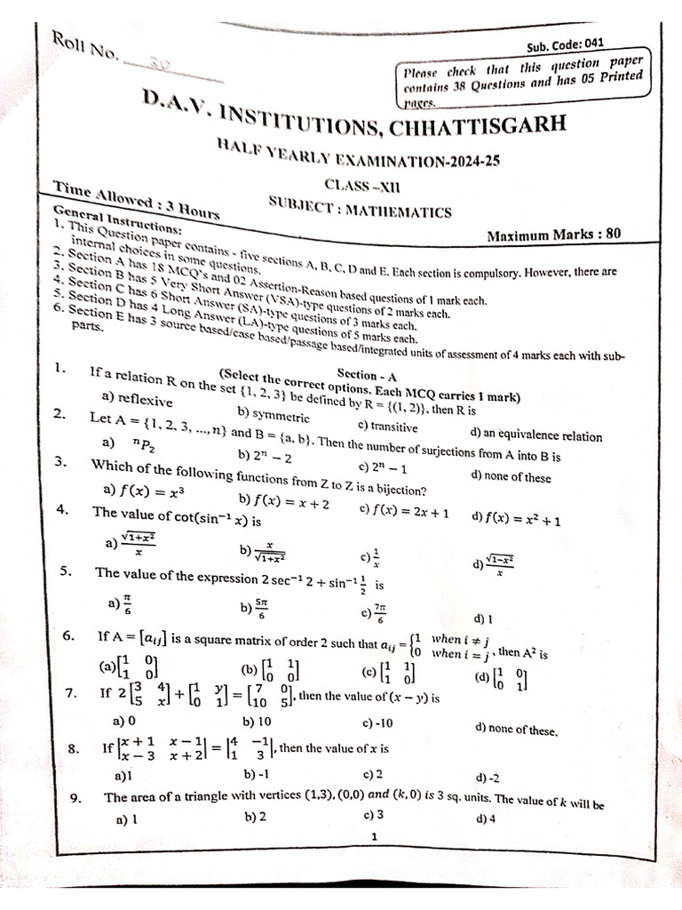 Dav Maths Paper | PDF