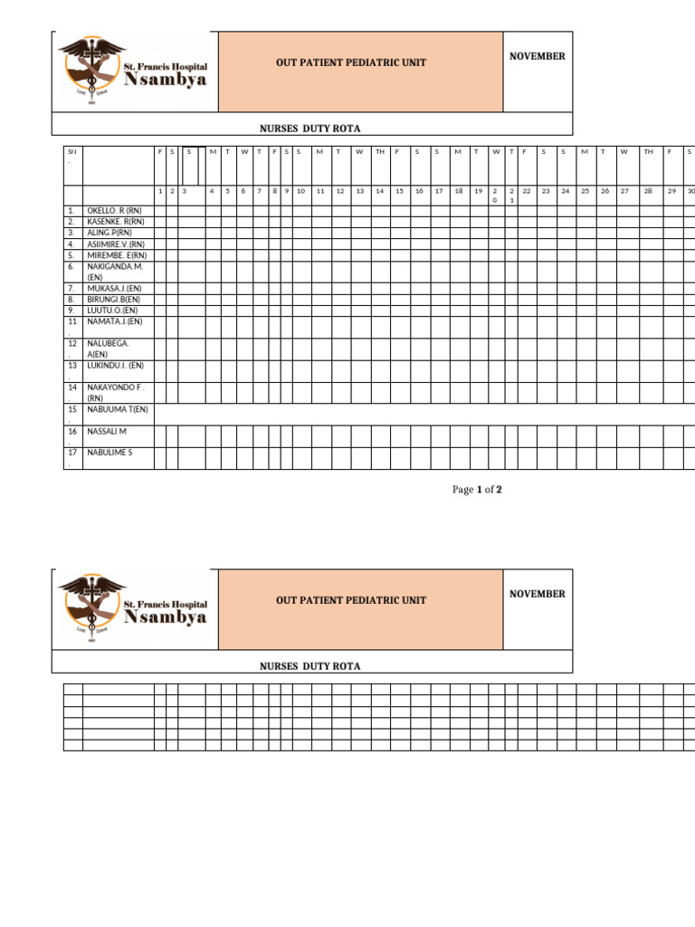 November Duty Rota | PDF