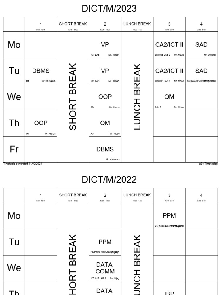 Updated Classes TT | PDF