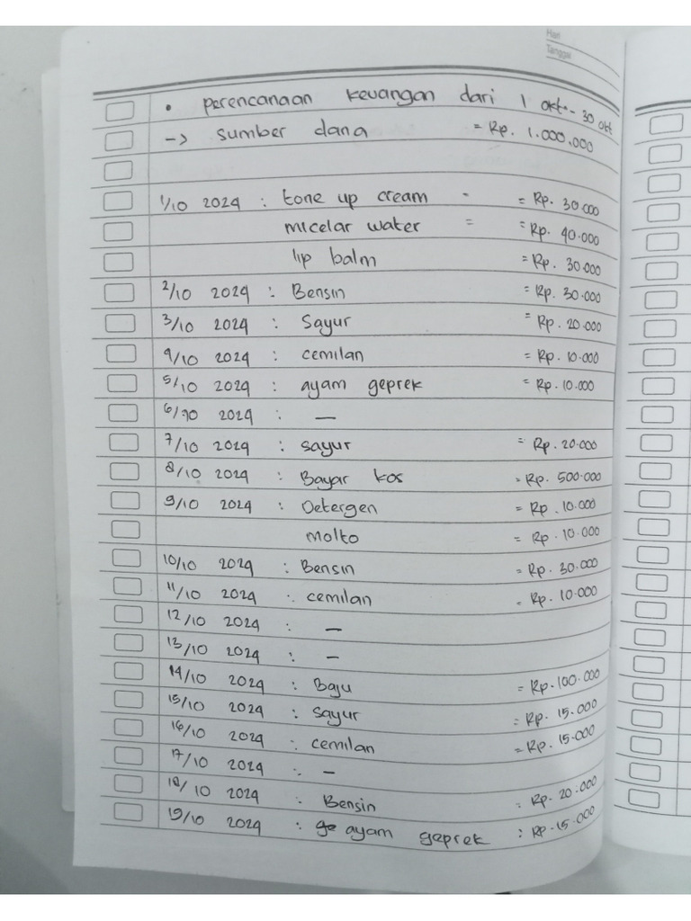 Rencana Keuangan 1 okt - 30 okt | PDF