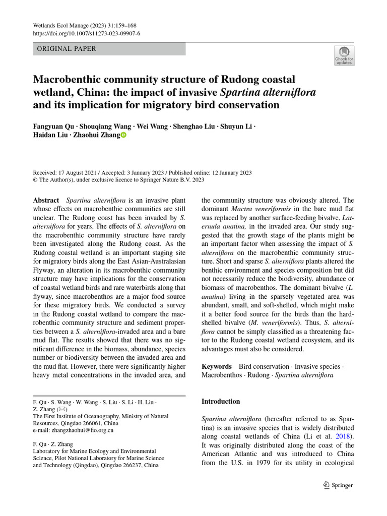 Macrobenthic Community Structure of Rudong Coastal Wetland, China, The ...