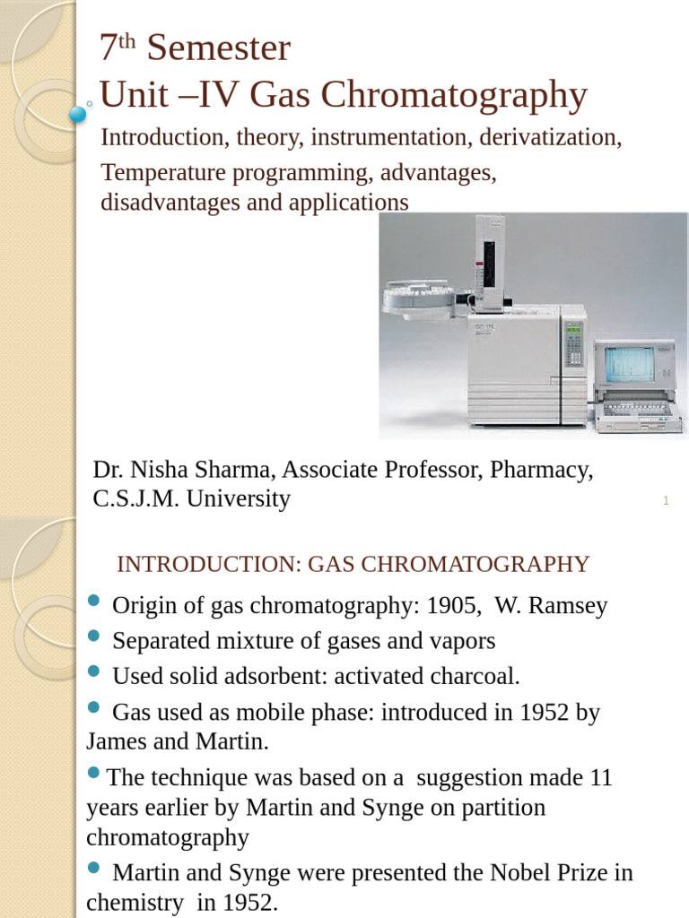 1 Lecture On GC IntroPrinciple Instrumentation | PDF | Chromatography ...