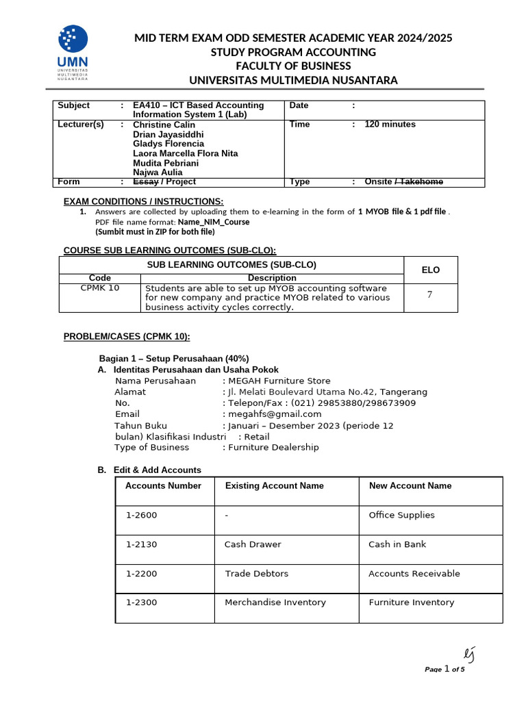 UTS EA 410 Lab ICT Based Accounting 1 TUT Gasal 2024 | PDF | Value Added Tax | Taxes