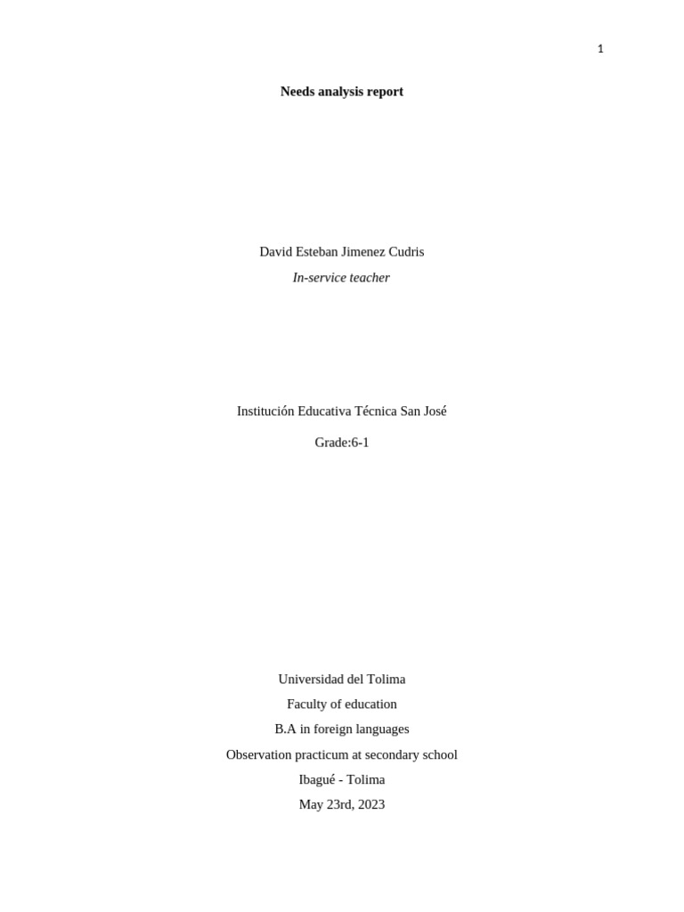 Needs Analysis Report | PDF