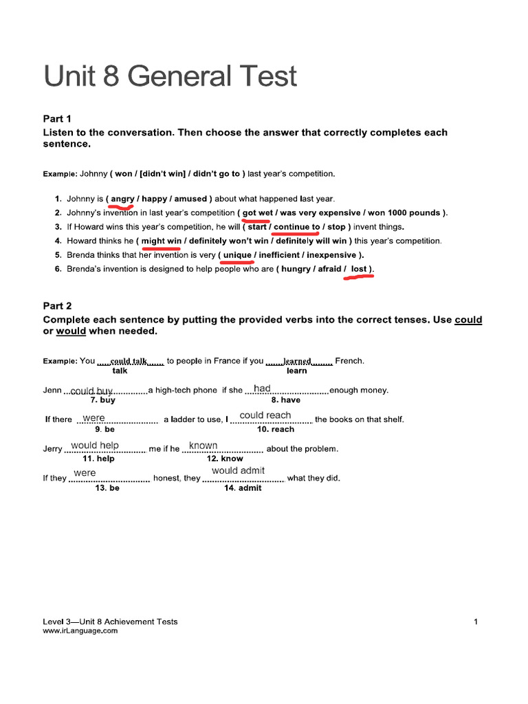 Unit 8 - Review Test | PDF