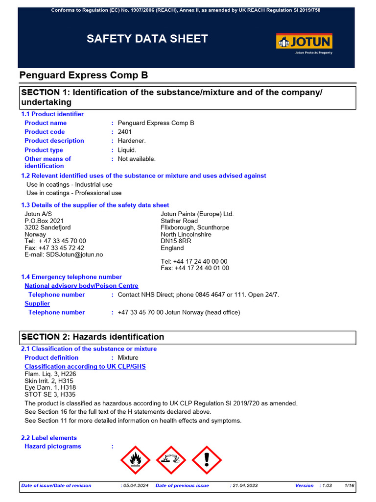 Penguard Express Comp B - SDS | PDF