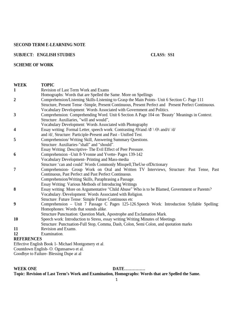 SECOND TERM ENGLISH STUDIES (1) | PDF