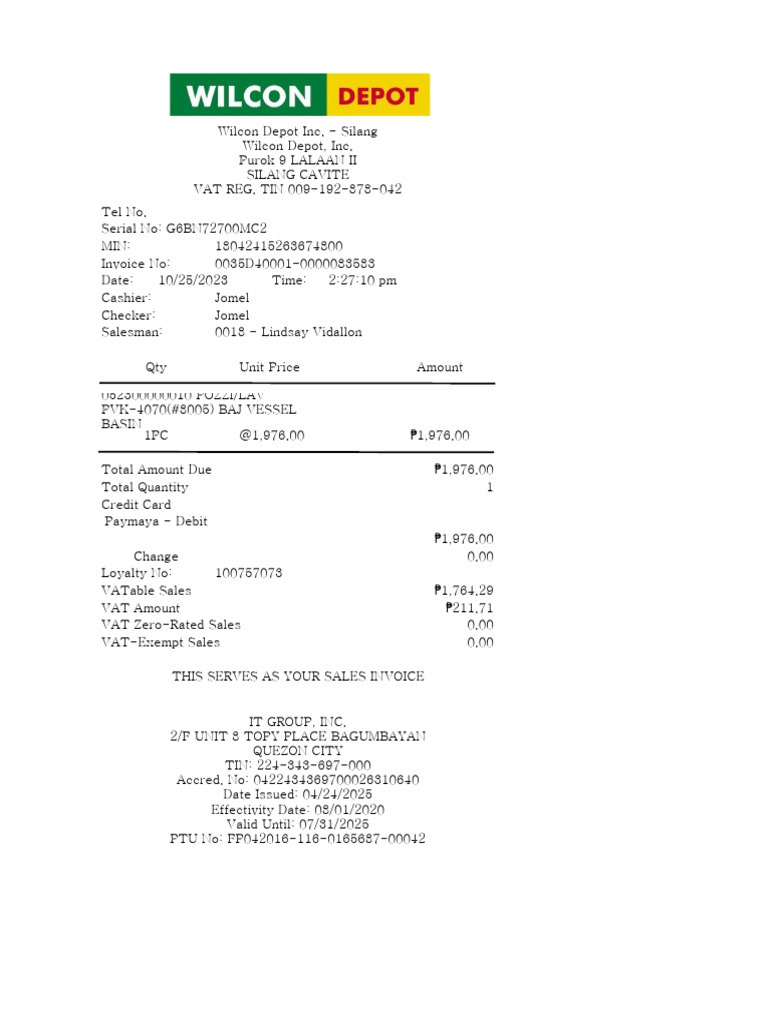 Wilcon - Receipt | PDF