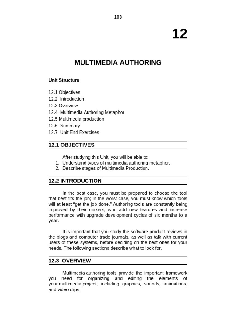Multimedia Authoring: 12.1 Objectives | PDF