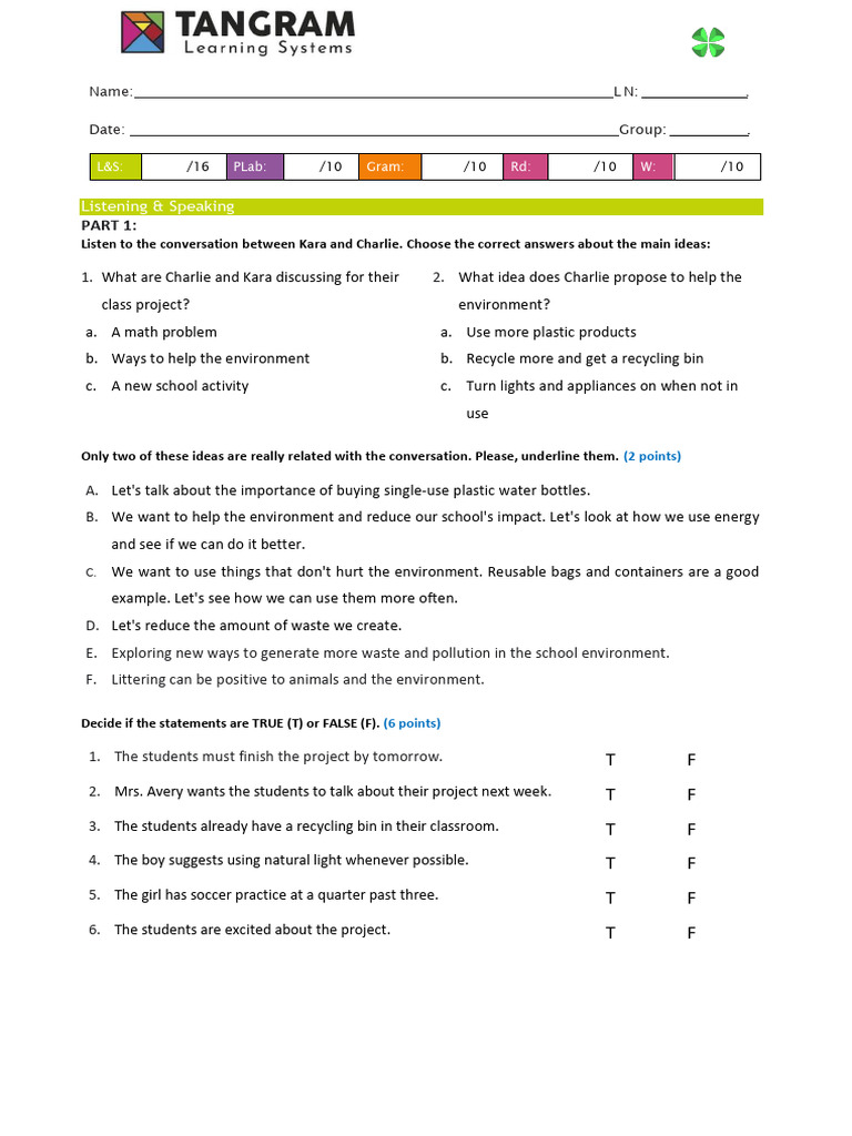 Exam - CP - 5th - U5 - A1+ Roots S | PDF | Recycling | Language Arts & Discipline