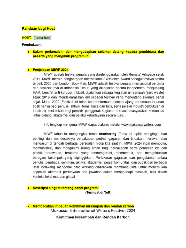 Panduan Host MIWF 2024 | PDF