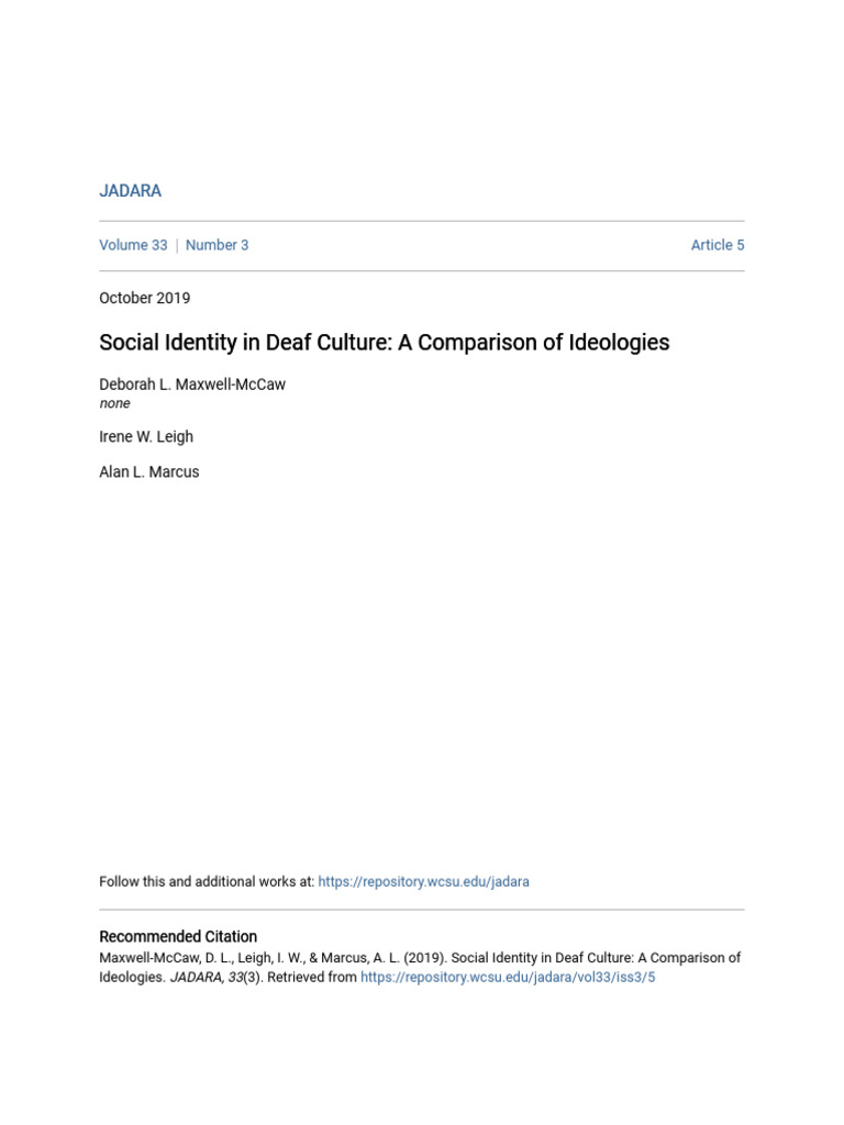Social Identity in Deaf Culture - A Comparison of Ideologies | PDF