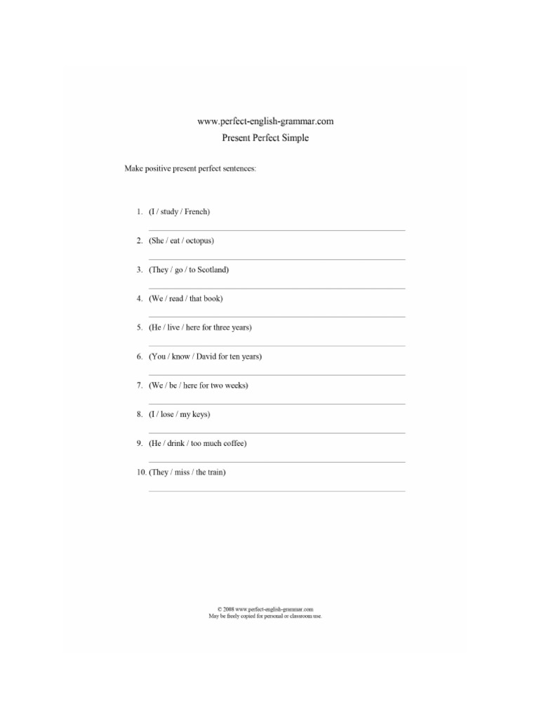 Present Perfect - Positive - Negative | PDF