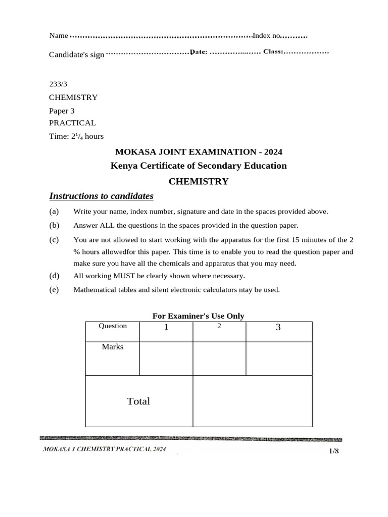 Chem. p3 Mokasa1 2024 | PDF