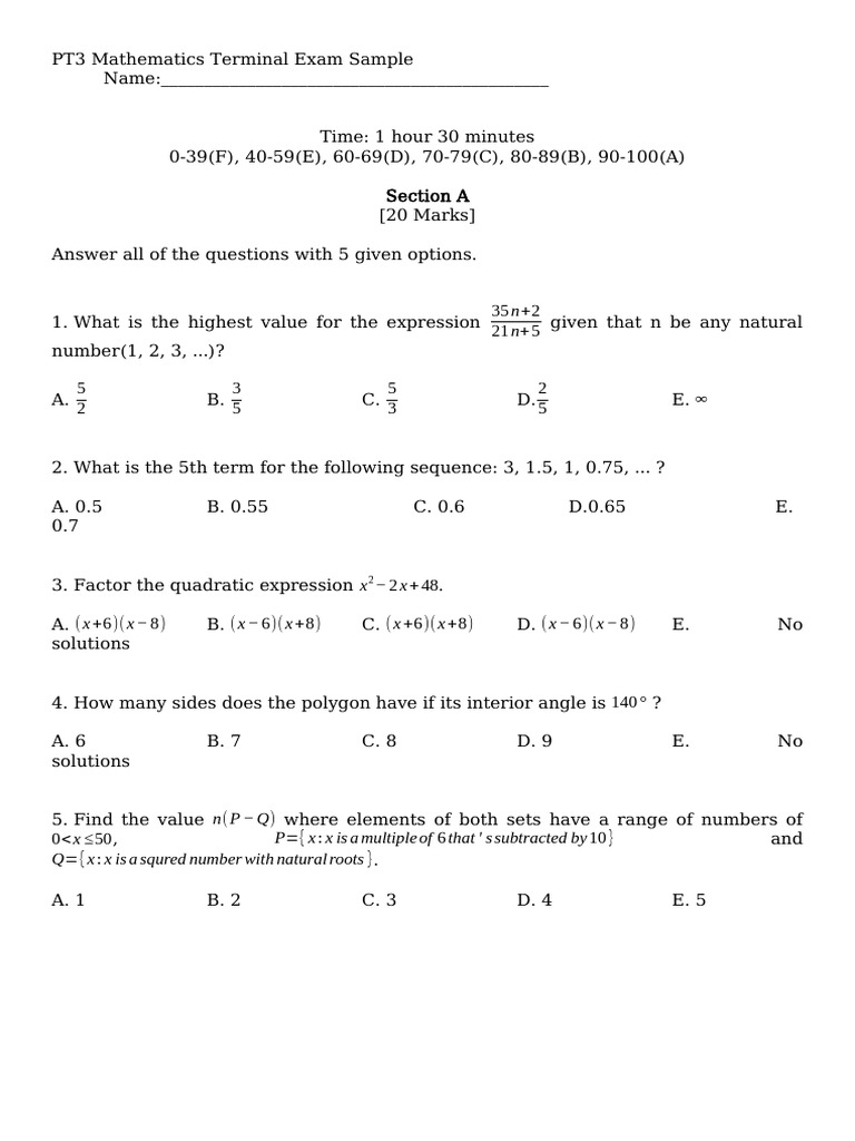 form 7 math | PDF