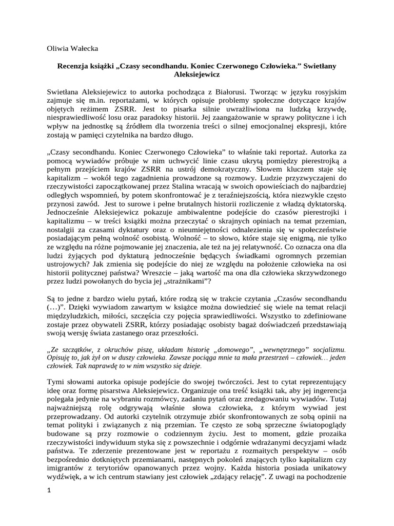 Recenzja Aleksiejewicz | PDF