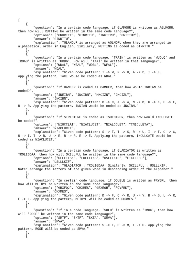 Questions Based On Letter Coding in Numbers 1 To 50 | PDF