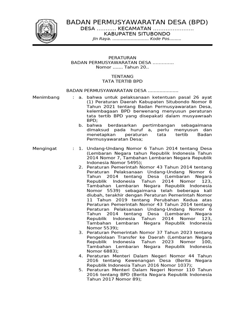 Peraturan Tatib BPD (WWW - Ciptadesa.com) | PDF
