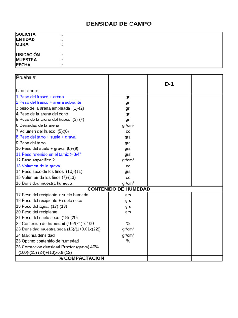 Formato Para Densidad de Campo | PDF