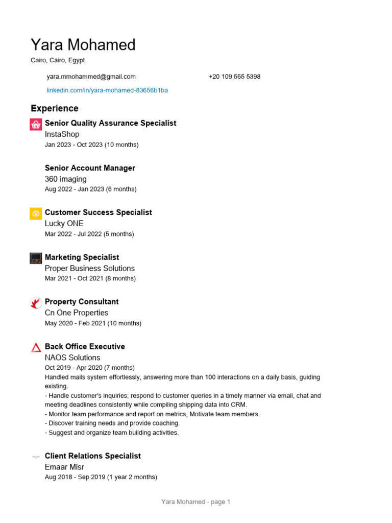 Resume Yara Mohamed | PDF