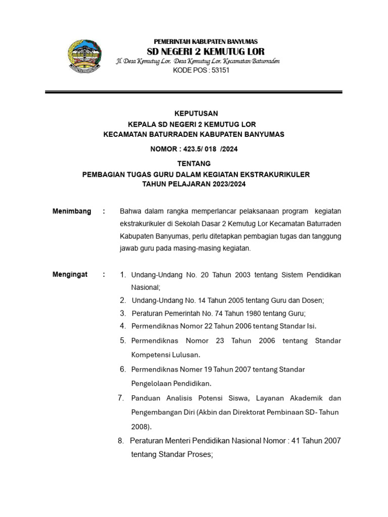 SK Kegiatan Ekskul | PDF