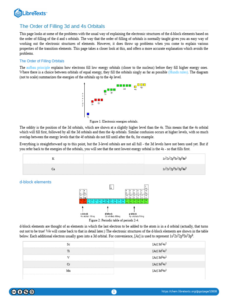 The Order of Filling 3d and 4s Orbitals | PDF