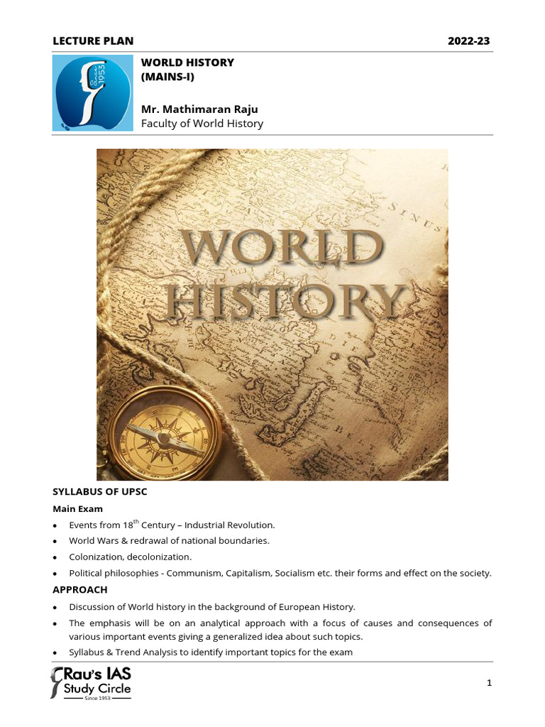 World History by Mathimaran Raju - NCERT Lecture Plan 2022 - 2023 | PDF