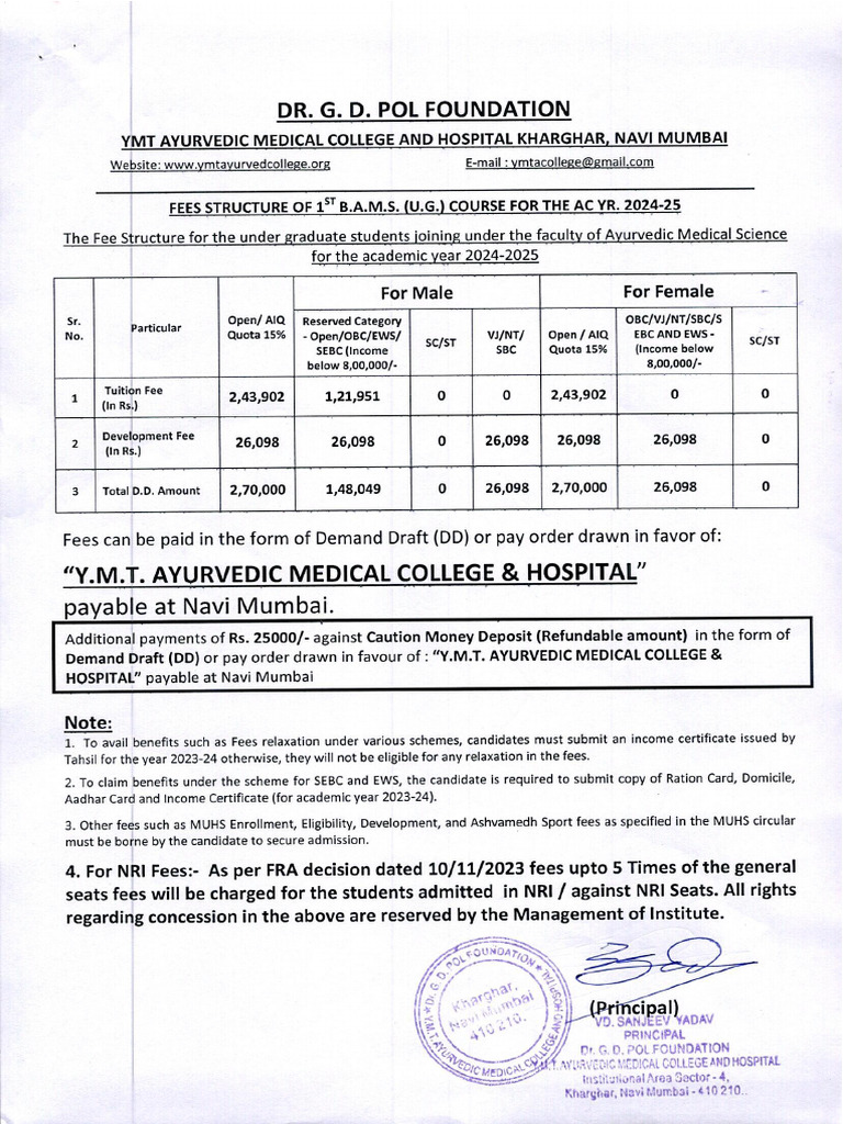 BAMS Fees Structure 2024 25 - 0001 | PDF