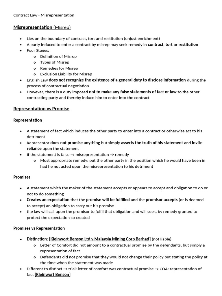 Revision - Misrepresentation | PDF