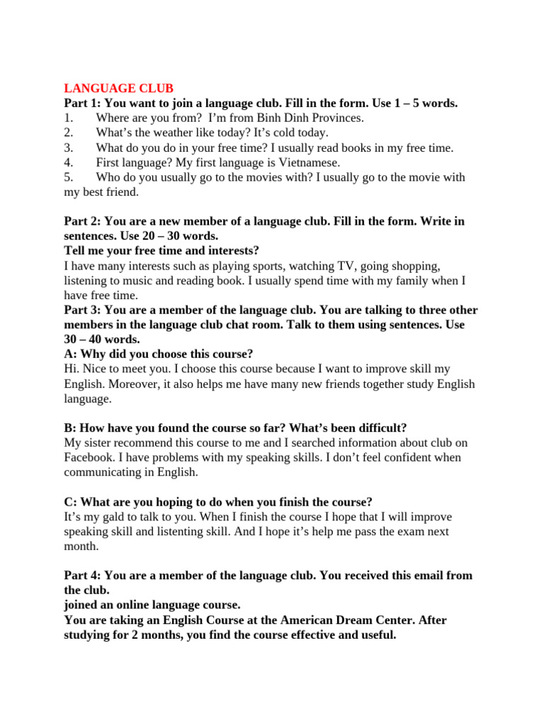 Language Club | PDF