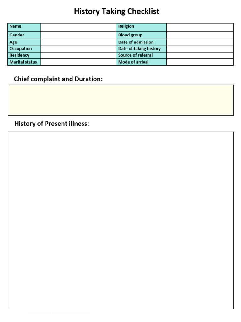 History Taking Checklist. | PDF
