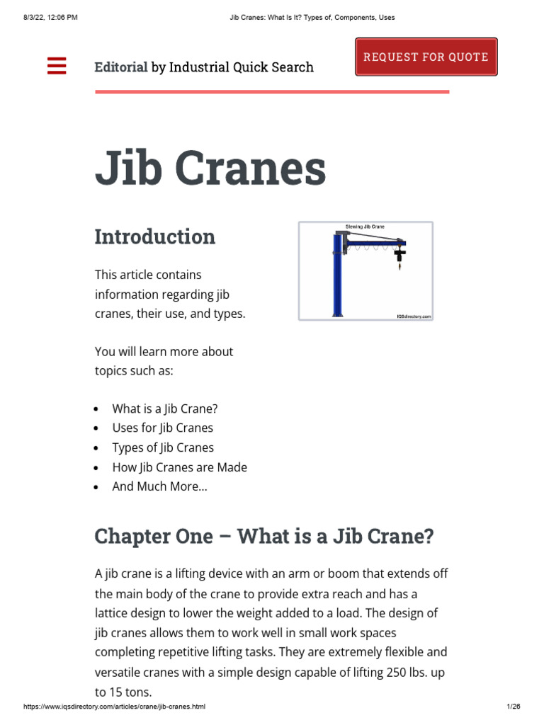 Jib Cranes - What Is It - Types Of, Components, Uses | PDF