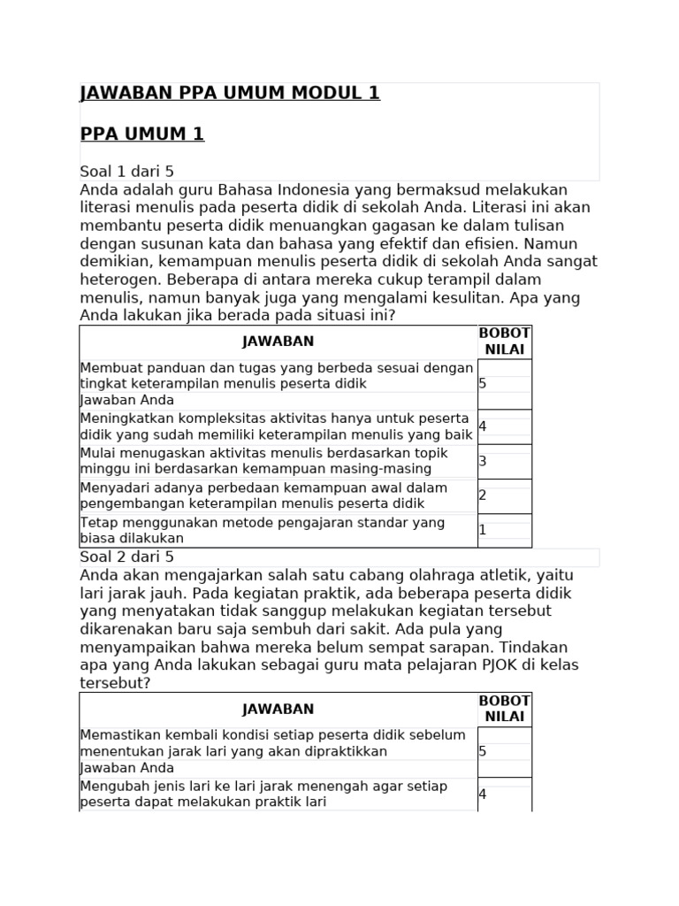 Jawaban Ppa Umum Modul 1 | PDF