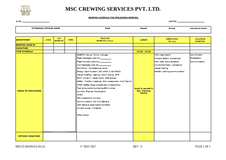 BRIEFING SCHEDULE-Editable-MSCCS - MANN - 8.5 - 03 - 1A | PDF
