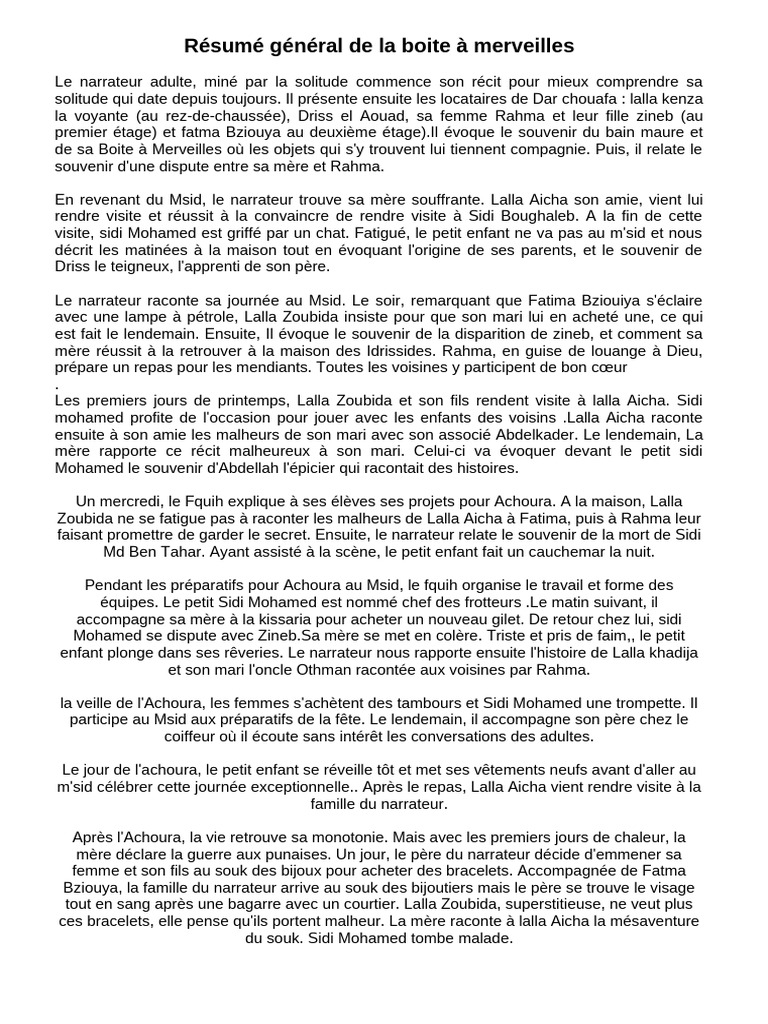 Résumé Général de La Boite À Merveilles | PDF
