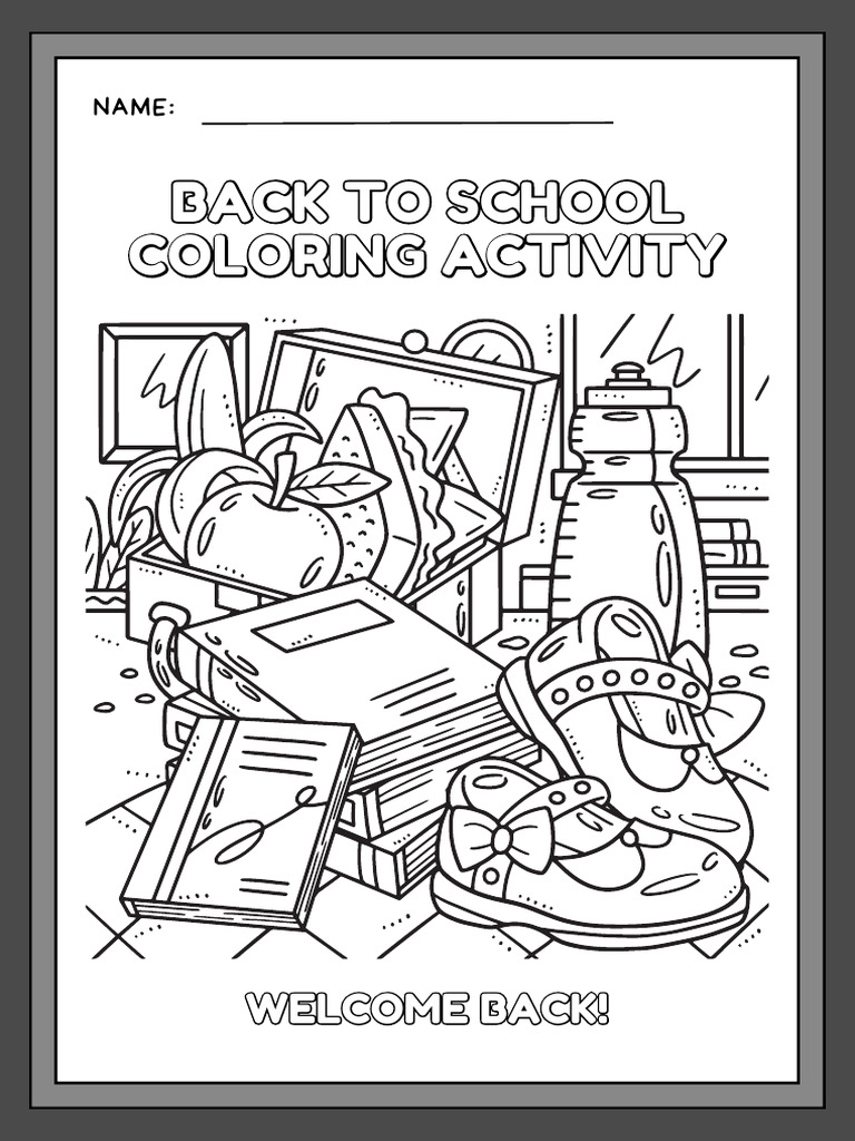 Back To School Coloring Activity Worksheet in Black and White ...