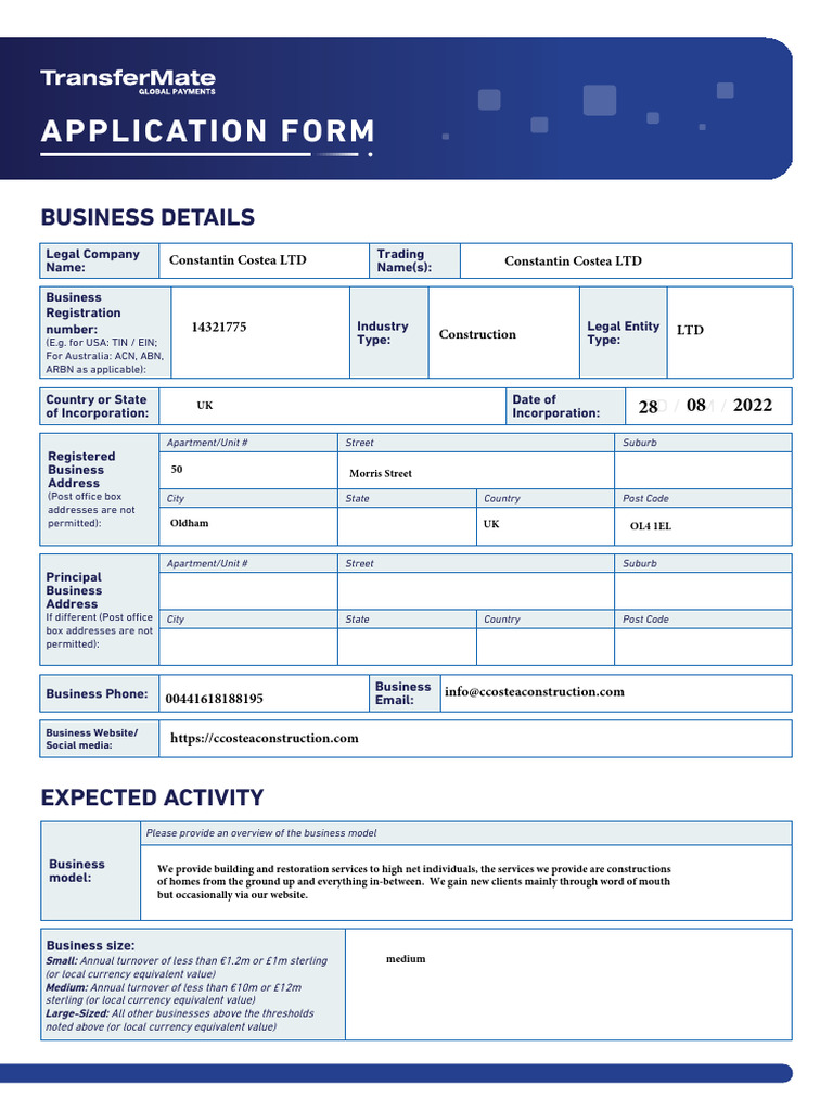 TM Corporate Application Form | PDF