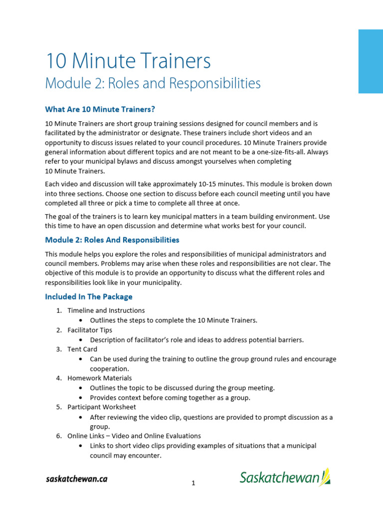 Module 2 10 Minute Trainers Roles and Responsibilities | PDF