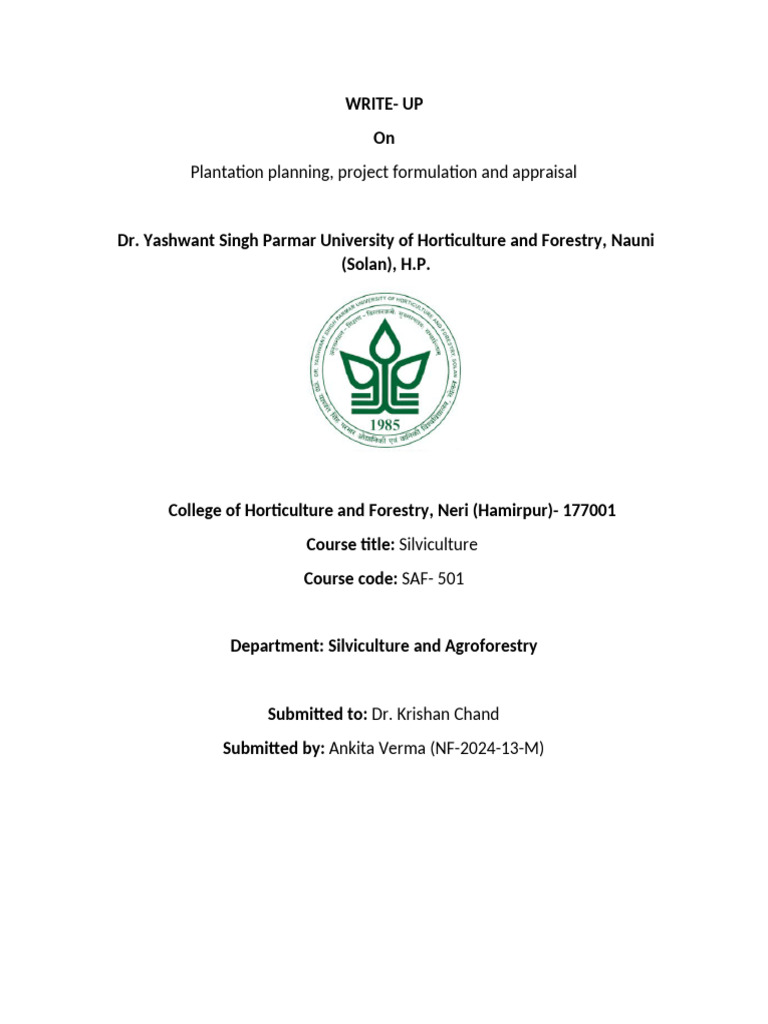 Plantation Planning, Project Formulation and Appraisal | PDF