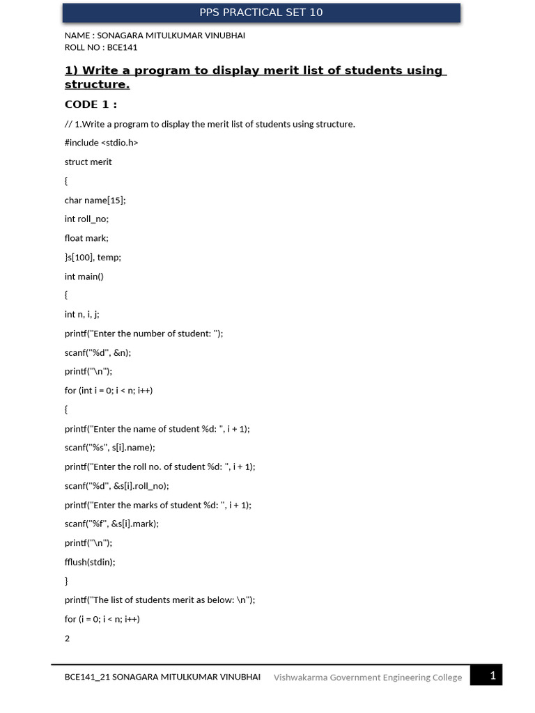 Practical set 10 | PDF